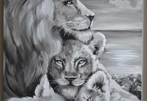 Интерьерная картина "Семья львов" Львы Лев