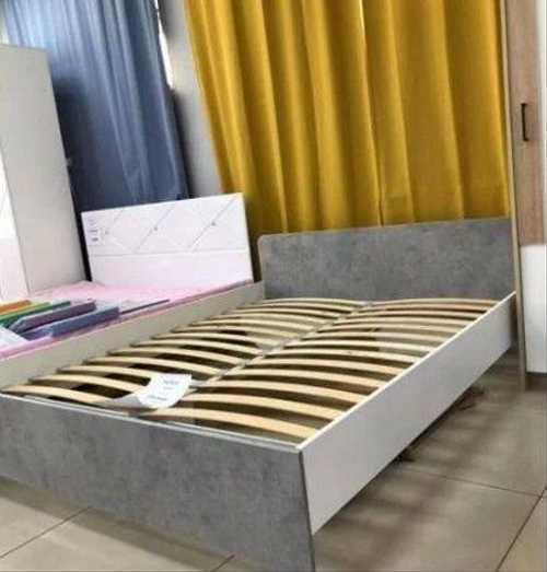 Кровать Виктор 1,6м бетон-белый
