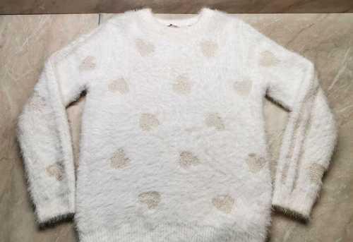 Пушистый теплый белый свитер р-р 146