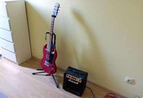Электро гитара epiphone с комбиком marshall