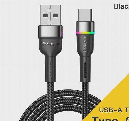 Кабель зарядный Essager USB Type-C, 3 А, для Xiaomi/Huawei/Redmi/Mate/Samsung 1 м, Black