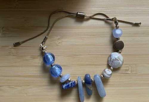 Браслет с натуральным лазуритом и перламутром