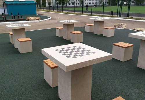 Стол шахматный из бетона, натурального камня