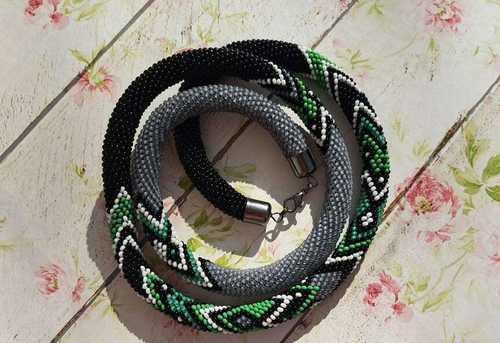 Новое украшение на шею черное зеленое колье бисер