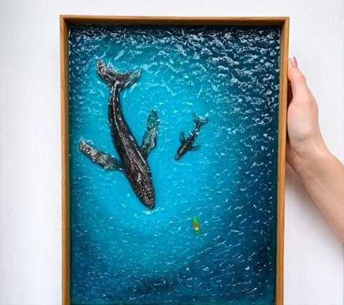 Картина эпоксидной смолой Киты в море