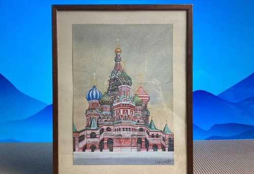 Картина акварелью "Храм Василия Блаженного"
