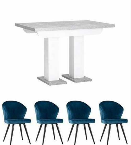 Обеденная группа стол Clyde бетон/белый, стулья Та