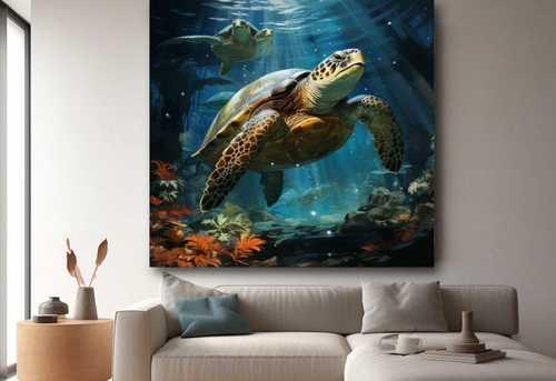 Картина маслом на холсте подводный мир Черепаха