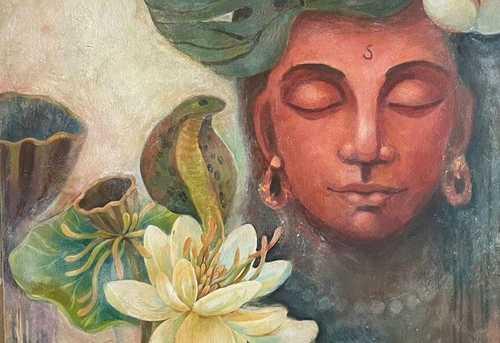 Большая интерьерная картина Махадев Будда Лотосы