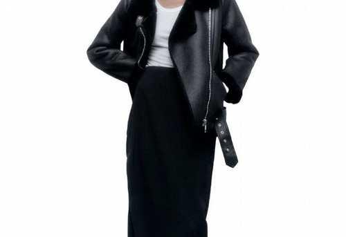 Zara дубленка куртка черная М