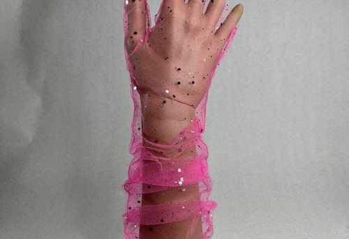Перчатки митенки розовые с блестками