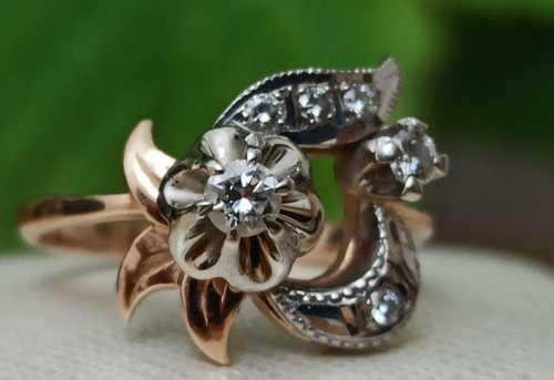 Золотое кольцо с бриллиантами тюльпан СССР
