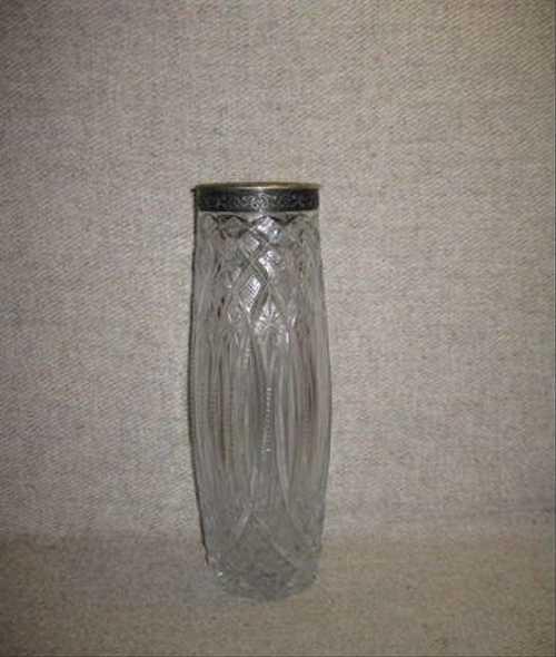 Красивая хрустальная ваза СССР серебряным ободком