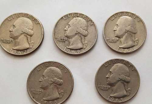 Монеты 25 центов Quarter 1965,1967,1968,1969