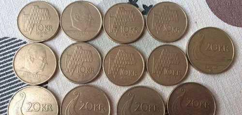 Монеты Норвегии 10 и 20 крон