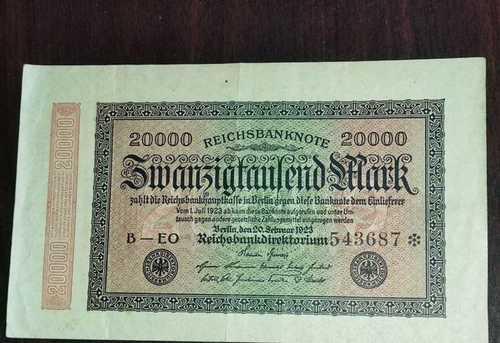 Купюра Германия 20000марок 1923г состояние хорошее