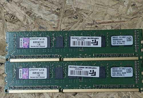 ECC Unregistered память DDR3 2x2Gb KVR16E11/2