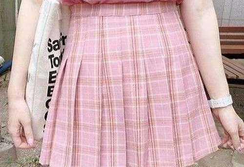 Розовая клетчатая юбка плиссе в корейском стиле