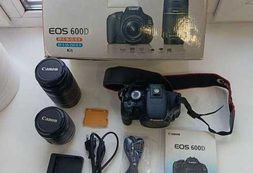 Зеркальный фотоаппарат canon eos 600d+2 объектива