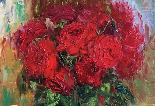 Картина "Розы", Холст, масло, Эльвира Исаева