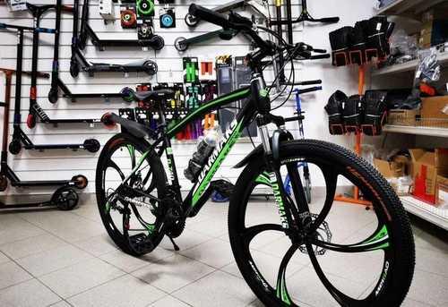 Велосипед с литыми дисками Черно-зеленый новый
