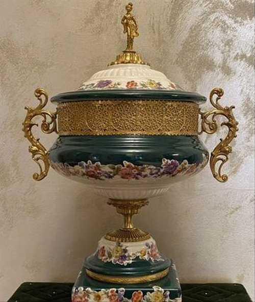 Фарфоровая ваза дворцовая,с бронзой,винтаж-43 см