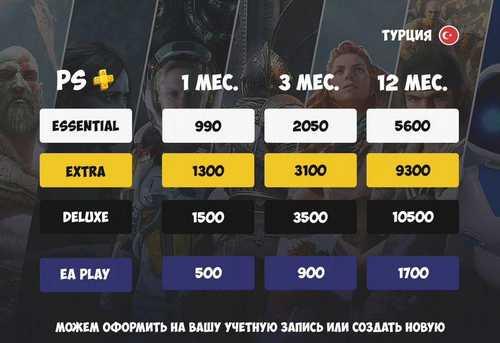 Подписка PS plus (Extra, Essential, Deluxe) Турция