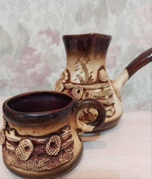 Глиняный кофейный набор