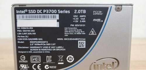 Новый SSD pcie Intel P3700 DC 2.0 hhhl