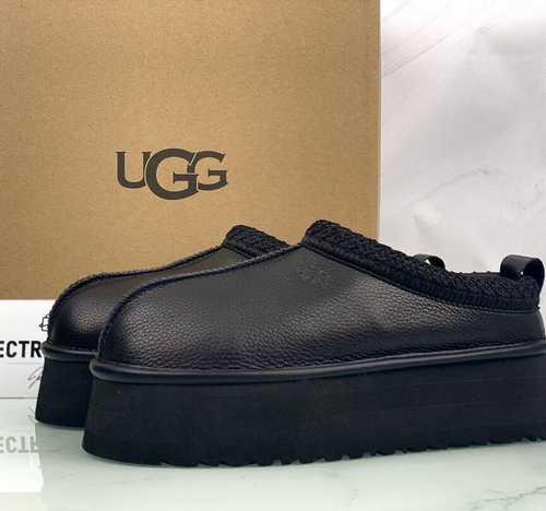 Тапочки UGG Tazz Platform Leather Black Угг