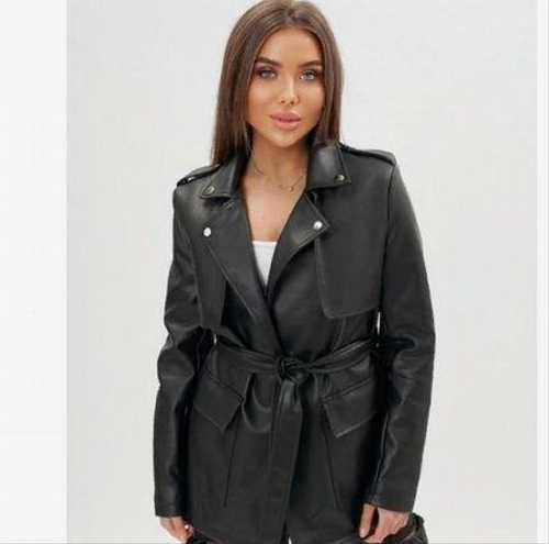 Кожаный пиджак женский черный 42 размер