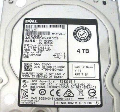 Жесткий диск Dell X4FKY 4TB 12G 7.2K 3.5 SAS