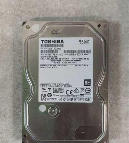 Жесткий диск 3.5" 1Tb SATA Toshiba dt01aca100