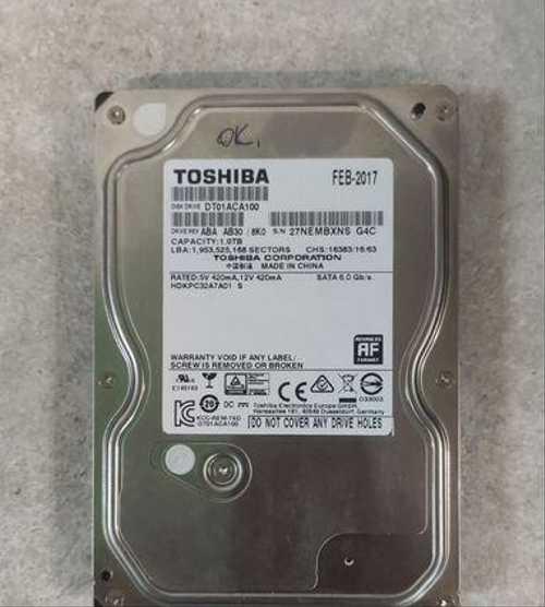 Жесткий диск 3.5" 1Tb SATA Toshiba dt01aca100