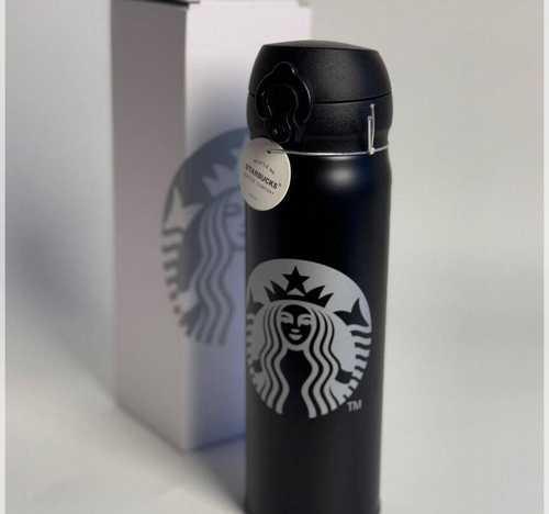Термос черный starbucks с белым значком