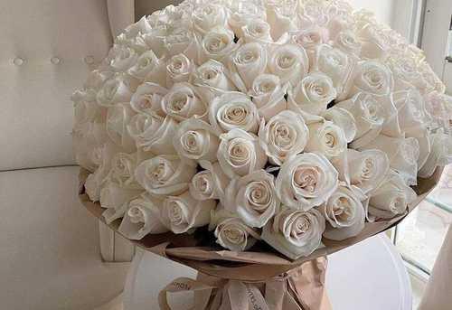Букет из 51, 101, 151 белой розы, нежный букет роз