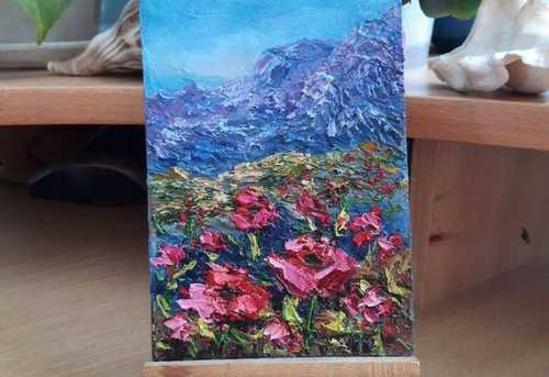 Картина маслом цветы в горах