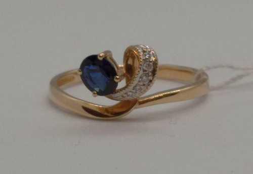 Золотое кольцо 17.5 с бриллиантом и сапфиром