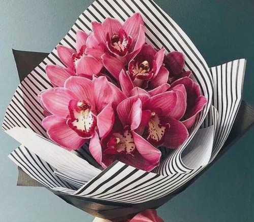 Букет из 9 розовых Орхидей в матовой бумаге