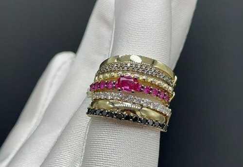 Золотое кольцо с бриллиантами и рубинами