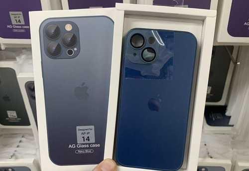 Чехол на iPhone 14 Glass Case синий