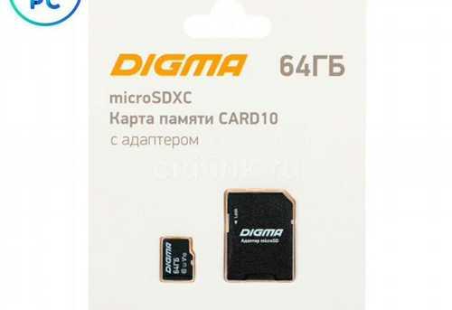 Флеш карта microSD 64GB Digma card10 (SD адаптер)