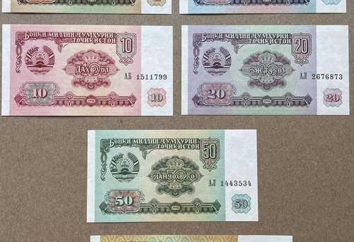 Банкноты Таджикистан набор 1-1000 рублей 1994 UNC