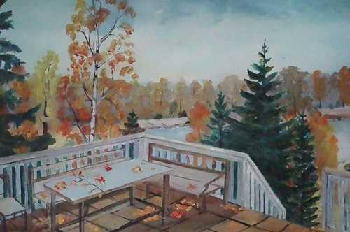 Старая Картина Масло Петергоф Осень СССР 1970 г