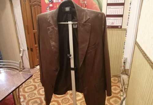 Мужской кожаный пиджак цвет коричневый 48-50раз