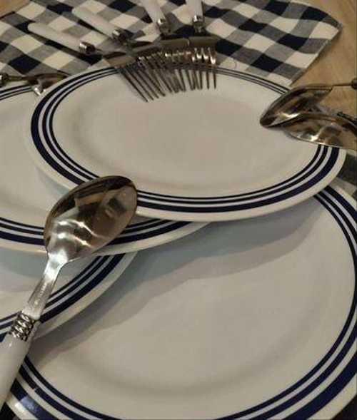 Набор столовые приборы для дома дачи тарелки ножи