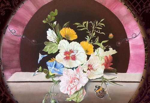Картина Натюрморт с цветами и бабочкой