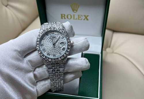 Часы мужские Rolex с камнями (бабочка) серебристые
