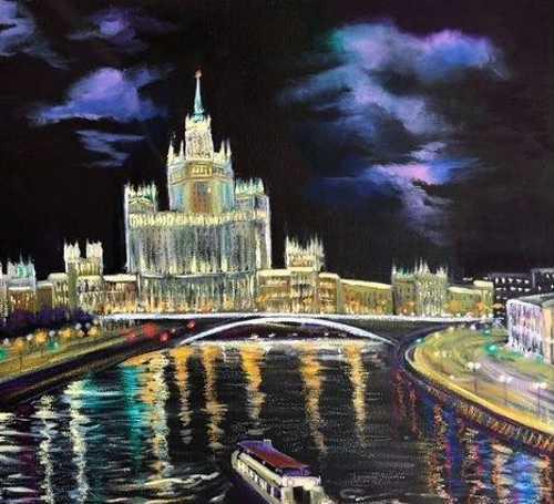 Картина маслом «Ночная Москва. Высотка»