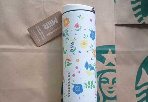 Starbucks термос белый велюр с цветами железный